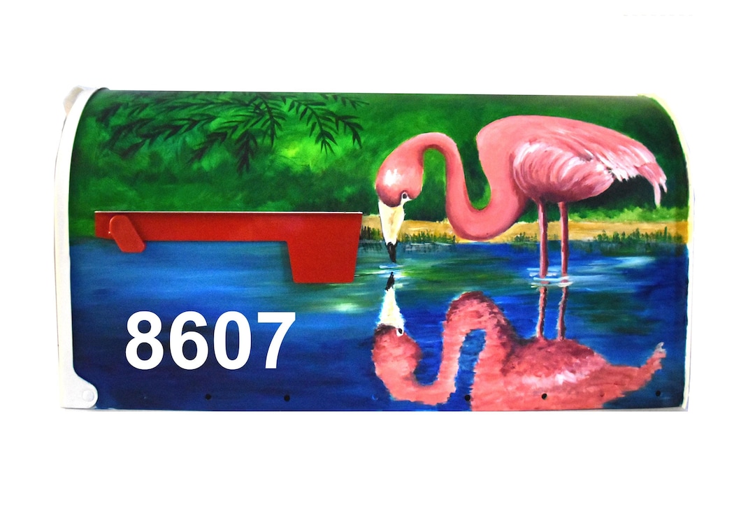 Custom Hand Painted Tropical Flamingo Rural Mailbox With Free House ...
