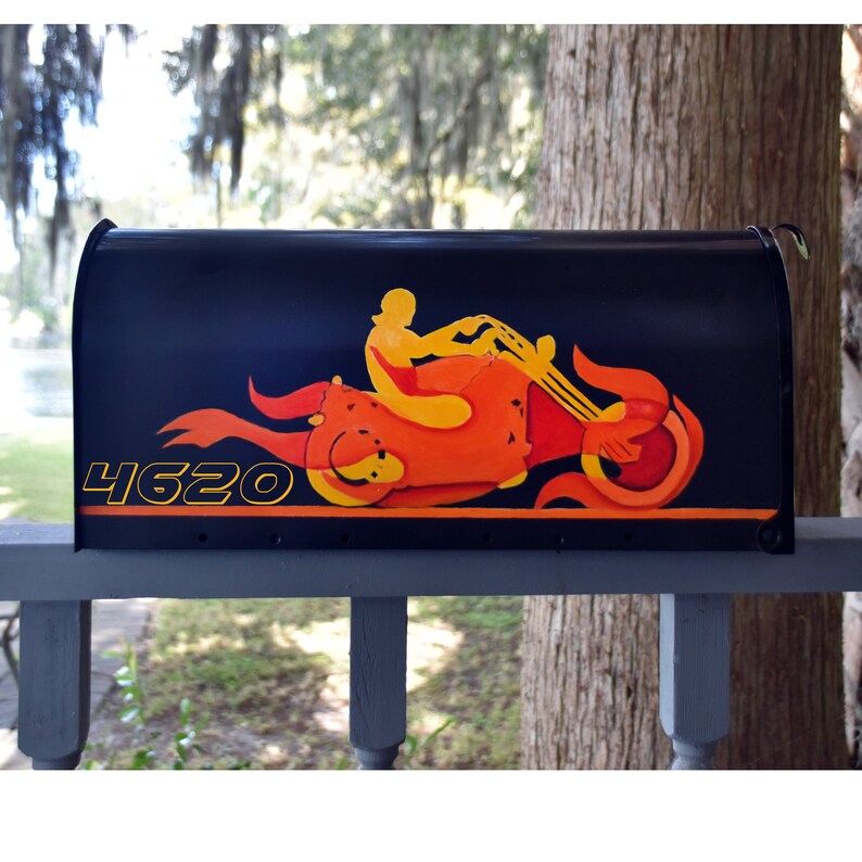 Painted Motorcycle With Flames Mailbox - Etsy