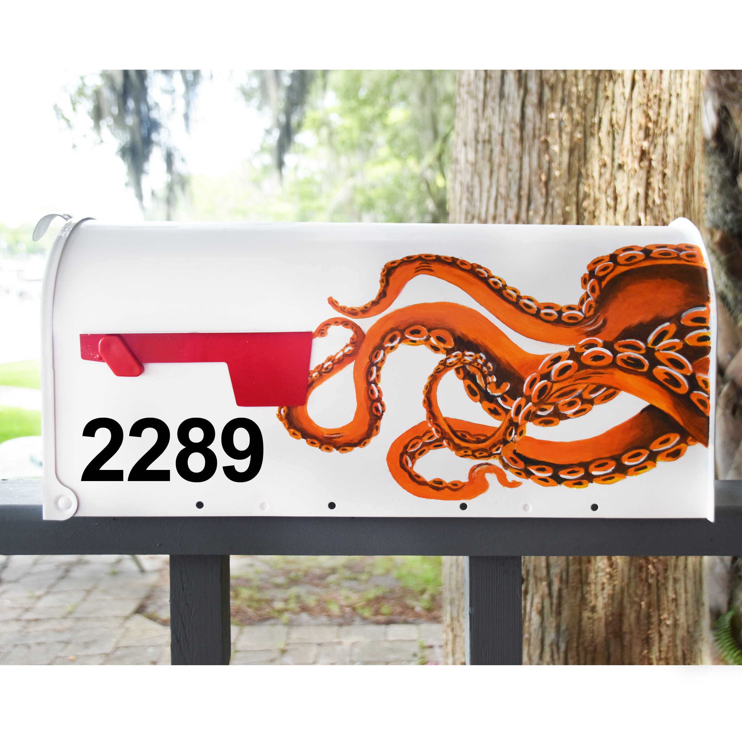 Custom Hand Painted Octopus White Mailbox With House Number - Etsy