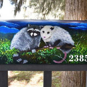 Hand Painted Raccoon and Possum Friends Mailbox With Free House Number ...