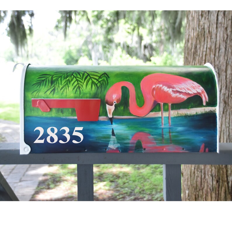 Custom Hand Painted Tropical Flamingo Rural Mailbox With Free House ...
