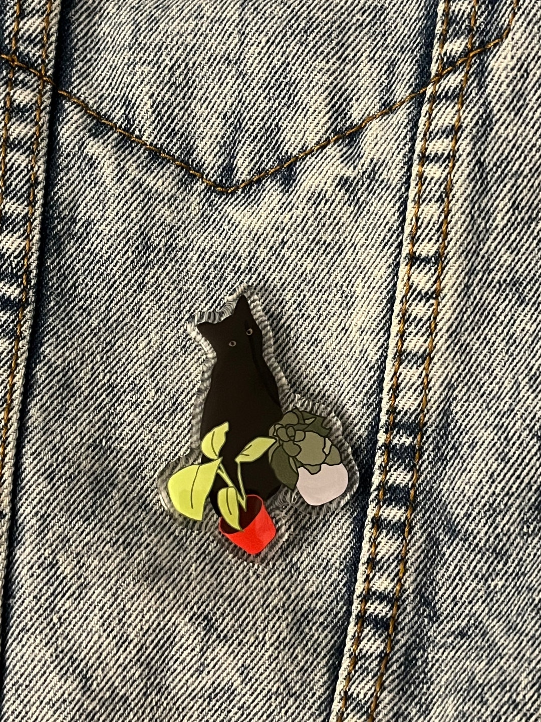 Plant Bean - Black Cat Pins - Cat Pins - Acrylic Pins - Black Cat Gifts ...