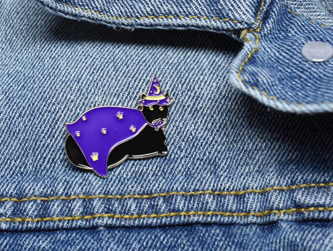 Black Cat Pins - Cat Pins - Enamel Pins - Black Cat Gifts - Wizard Cat ...