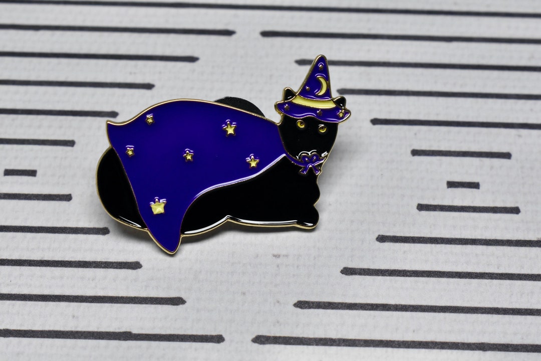 Black Cat Pins Cat Pins Enamel Pins Black Cat Gifts Wizard Cat 1.25 ...