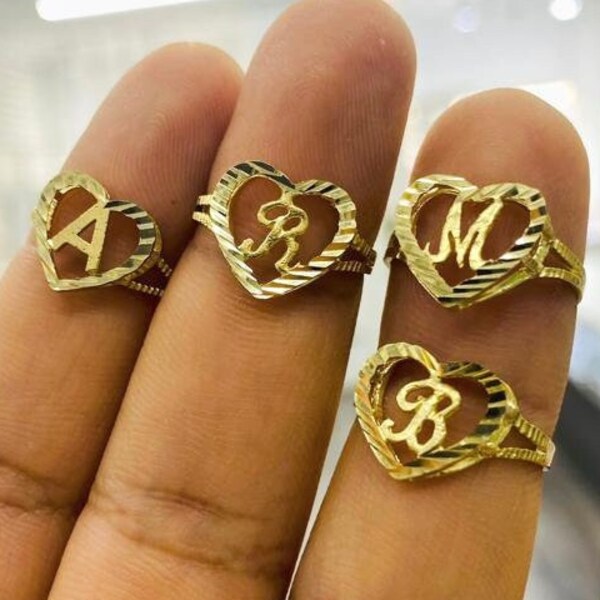 Initial Heart Ring - Etsy