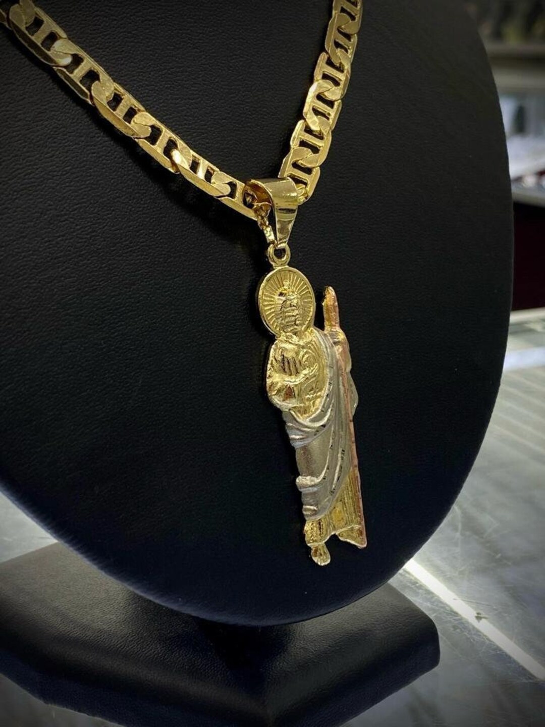 Tri Color San Judas Necklace Big Charm for Mens/st Jude Pendant 2.5x1 ...