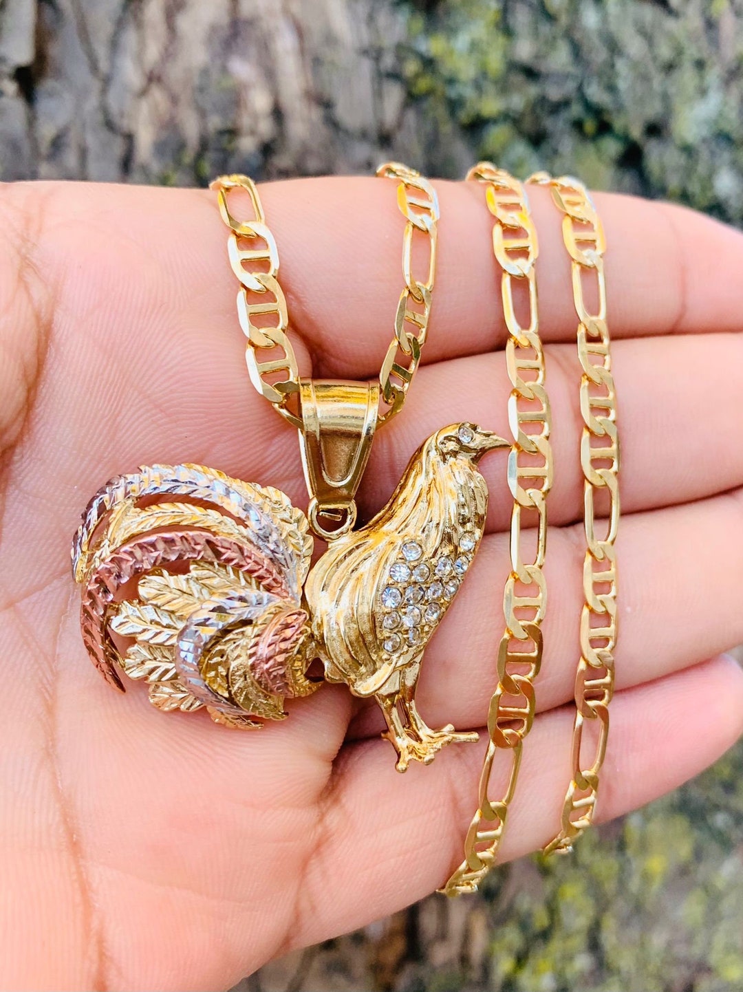 Rooster Chicken 18K Gold Filled Pendant Charm Necklace Gallo Medalla ...