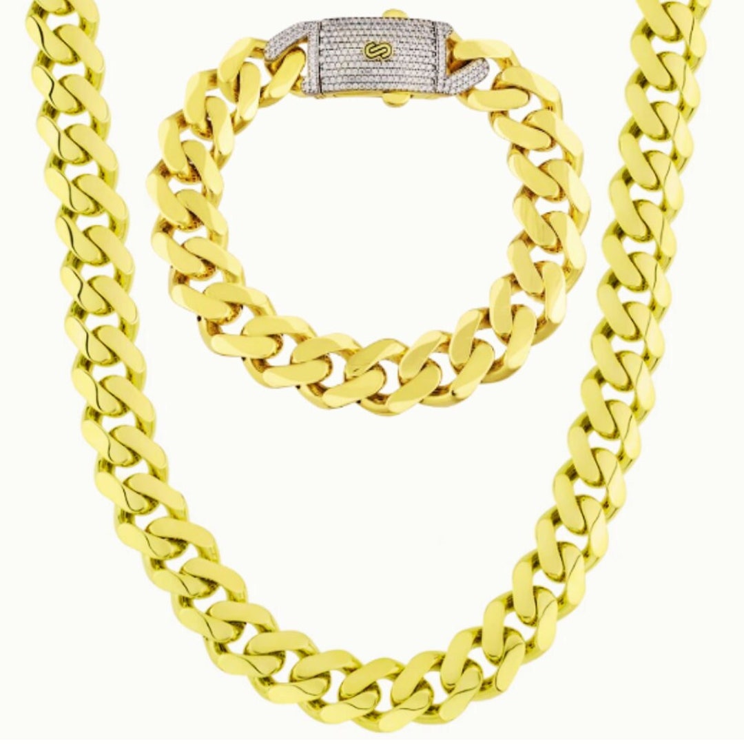 Womens Set Brass Monaco Curb Chain Necklace Bracelet/cadena Y Pulsera ...