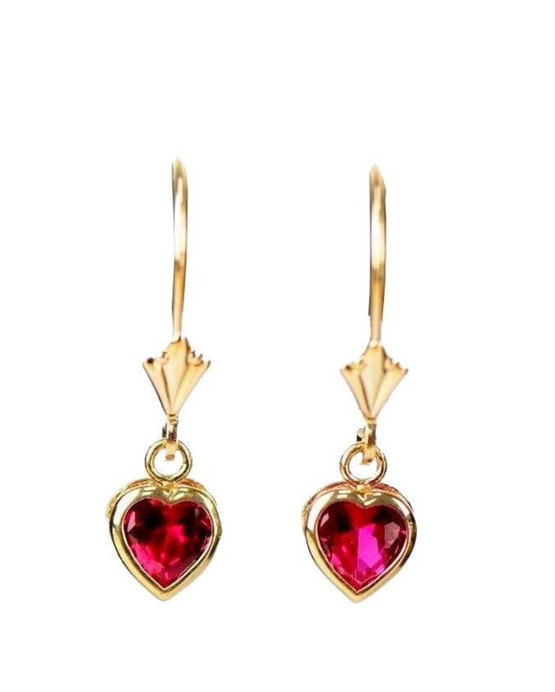 14K Yellow Gold Lever Back Heart CZ Dangle Earrings for Womens - Etsy