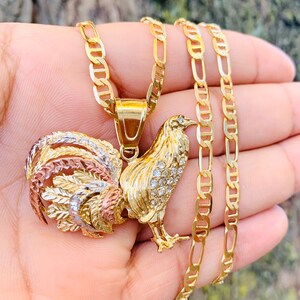 Rooster Chicken 18K Gold Filled Pendant Charm Necklace Gallo Medalla ...