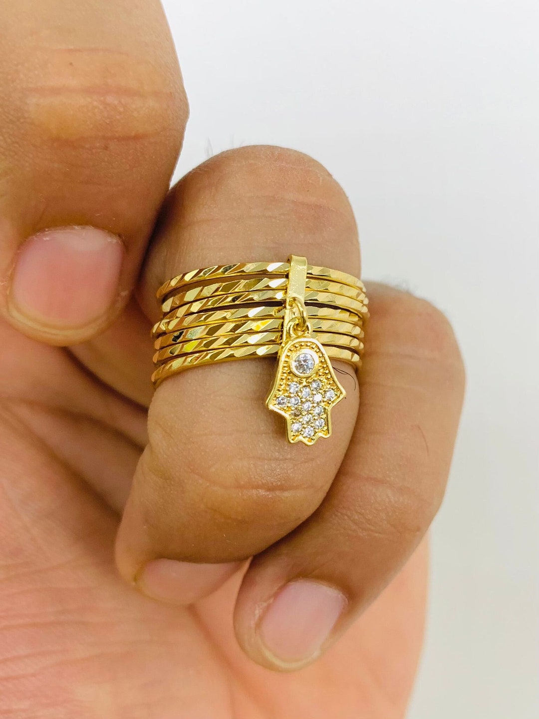 14K Gold Filled Ring Semanario Hamsa Hand for Womens Good Luck Jewelry/ Weekly Ring Hamsa Hand ...