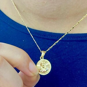 Round Small Jesus Necklace Pendant for Kids Womens Mens/14k Gold Filled ...
