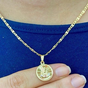 Round Small Jesus Necklace Pendant for Kids Womens Mens/14k Gold Filled ...