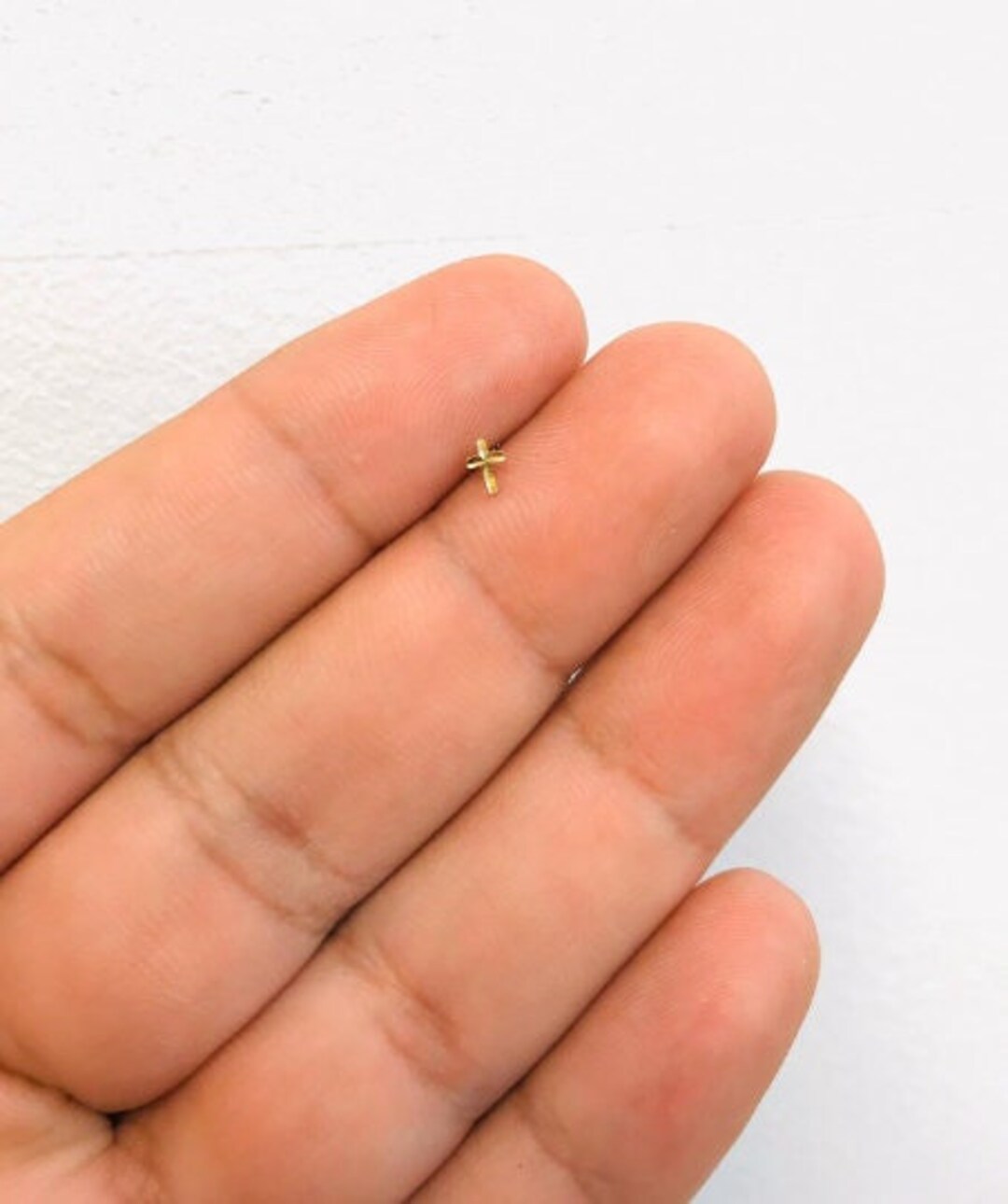 Cross Nose Ring With Diamond Cut / Real Gold Nose Earring / Cross Nose ...