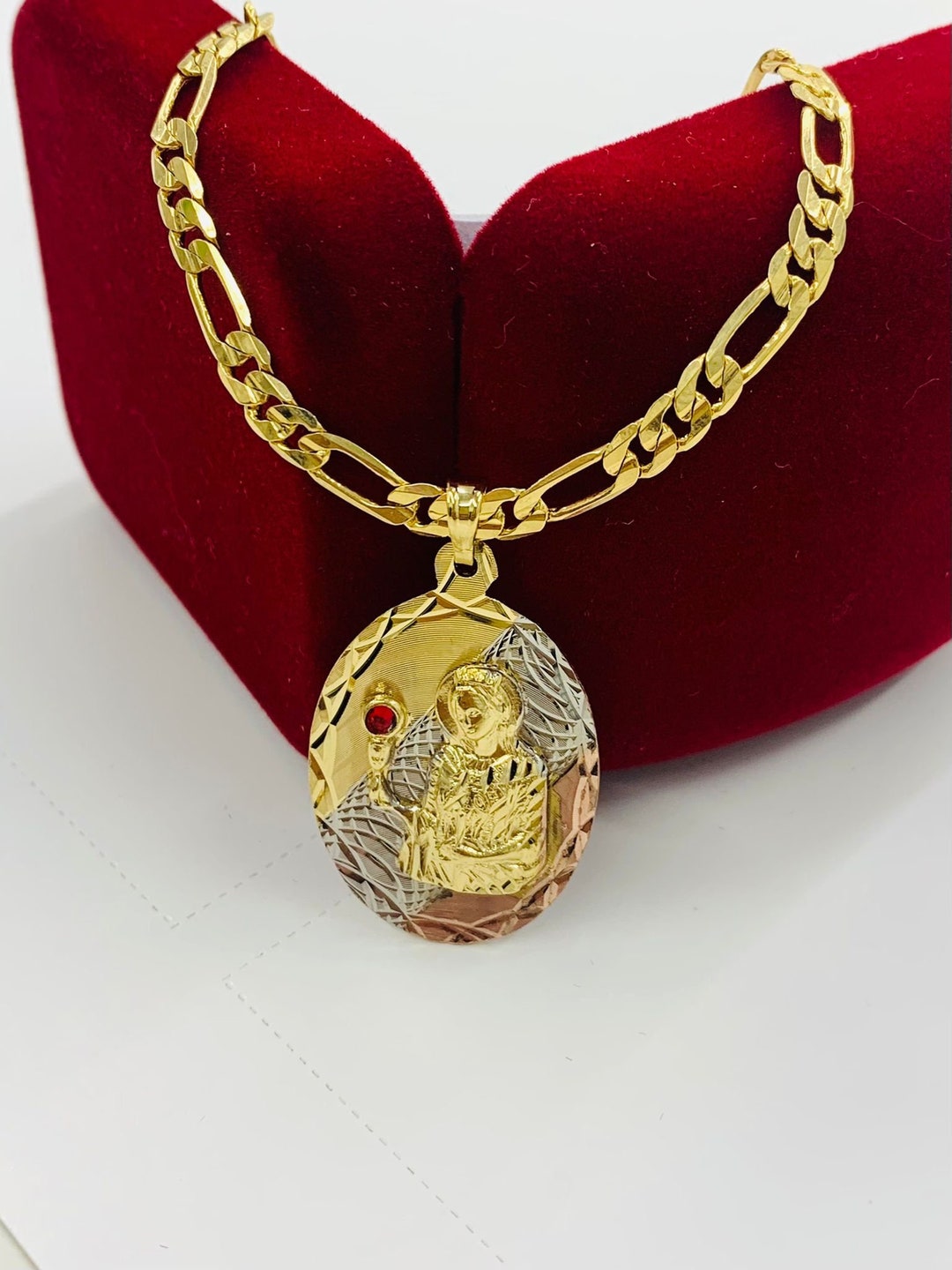 14K Gold Filled Santa Barbara Charm Pendant Figaro Chain 22 for Womens ...