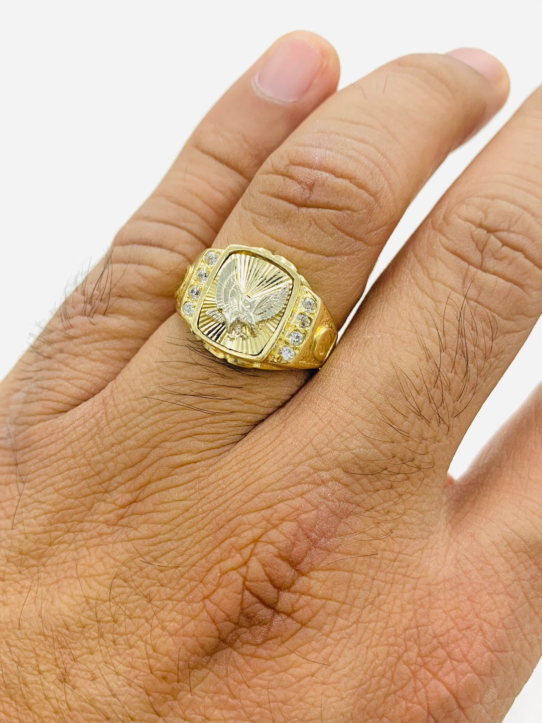 Men's Eagle Ring CZ in 14K Yellow Gold / Anillo De Aguila - Etsy