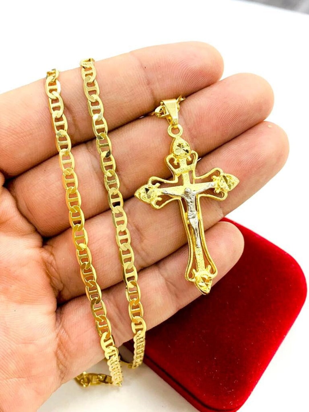 Two Tone Cross 14K Gold Filled Pendant Necklace Jesus Cross - Etsy
