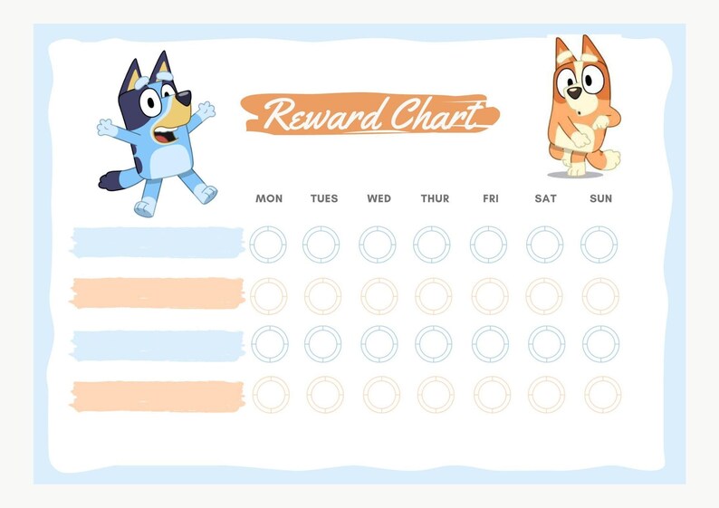 Bluey Dog Reward Chart Printable | Kids Behavior Motivation (instant ...