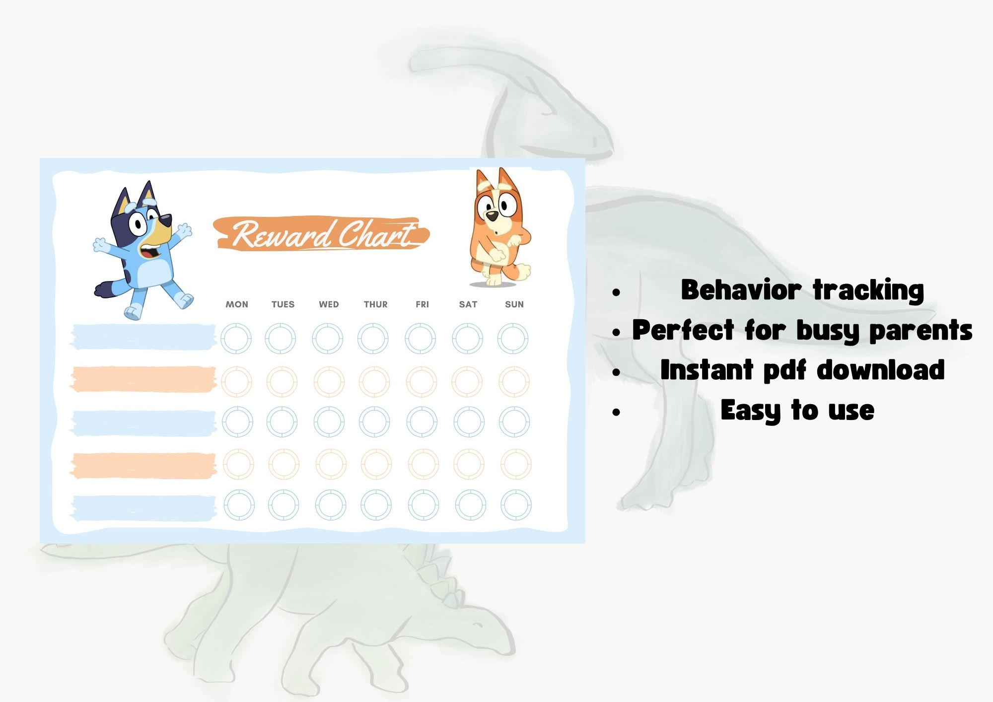 Bluey Dog Reward Chart Printable | Kids Behavior Motivation (instant ...