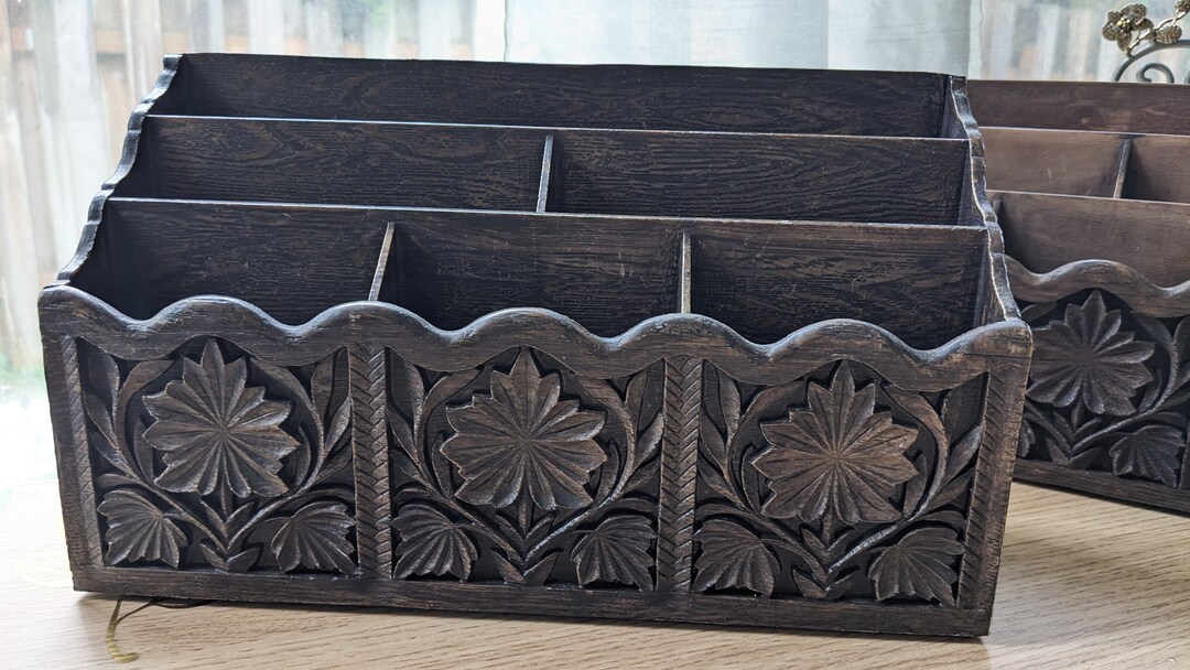 Bohemian Office Organizer Caddy, Faux Carved Wood by Lener - Etsy