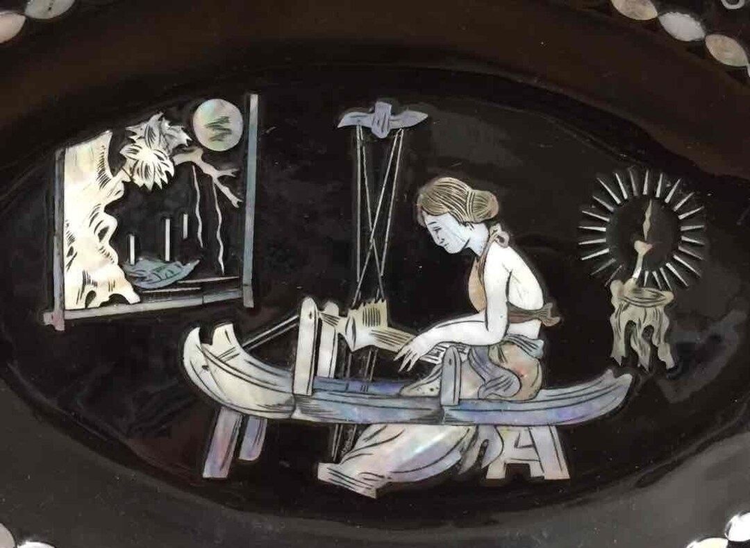 Mother of Pearl Inlay, Woman Working Under Full Moon by Candlelight ...