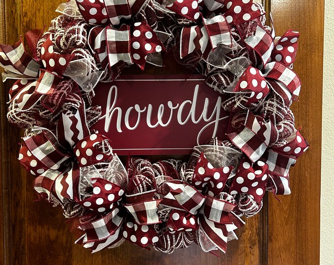 Howdy Wreath, Texas A&M Door Wreath, Aggie Door Wreath, Aggie Howdy ...