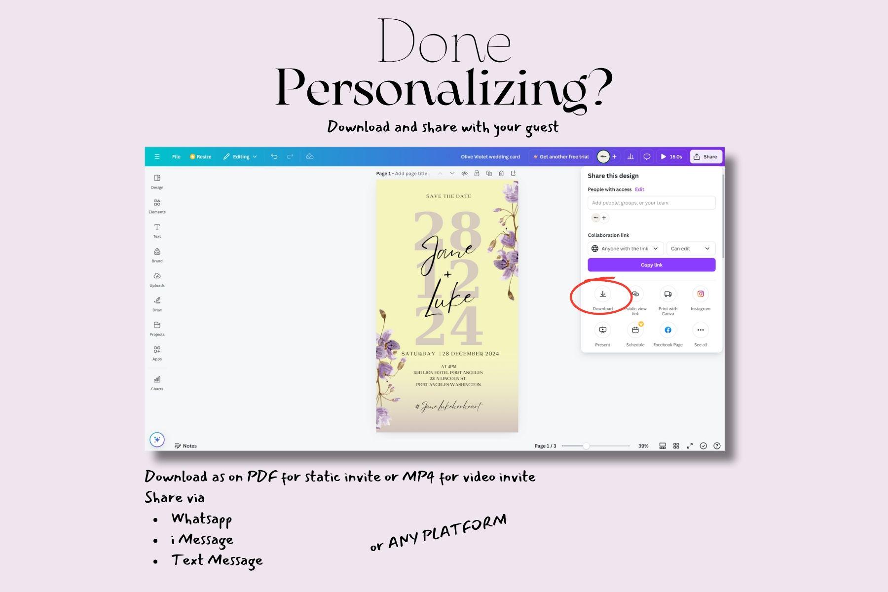 Digital Wedding Invitation Template, Electronic Wedding Invitation ...