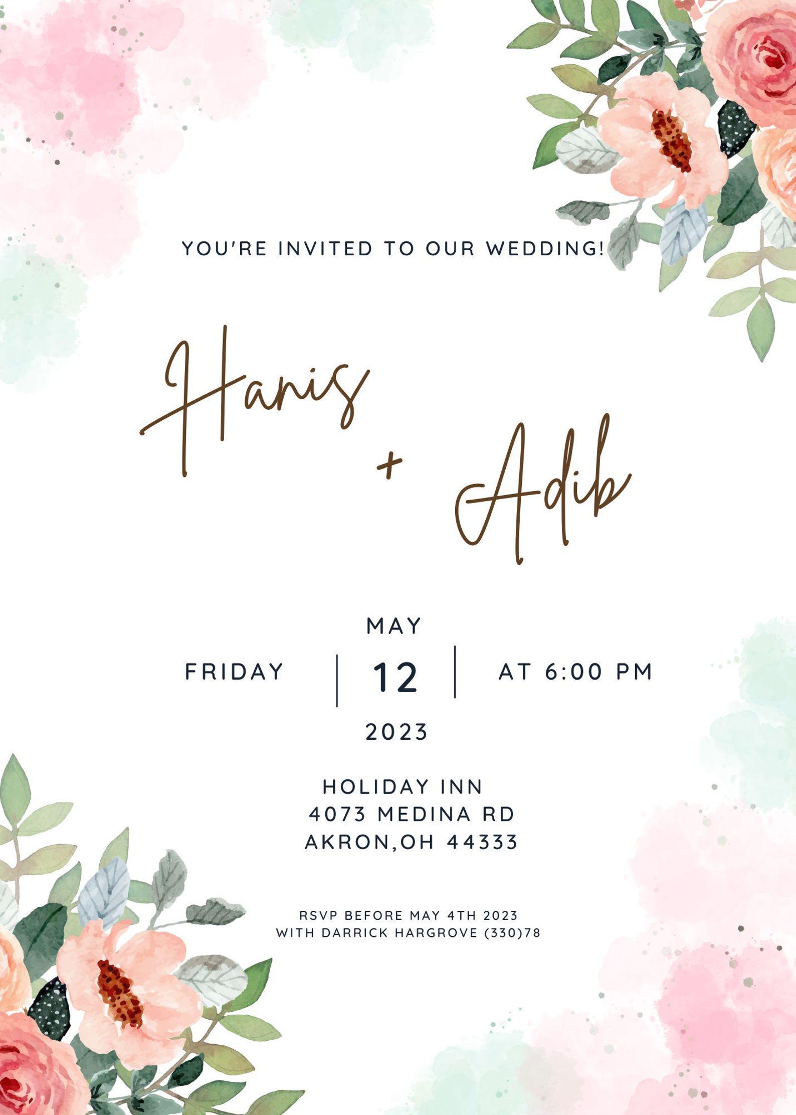 Digital Wedding Invitation Template, Electronic Wedding Invitation ...