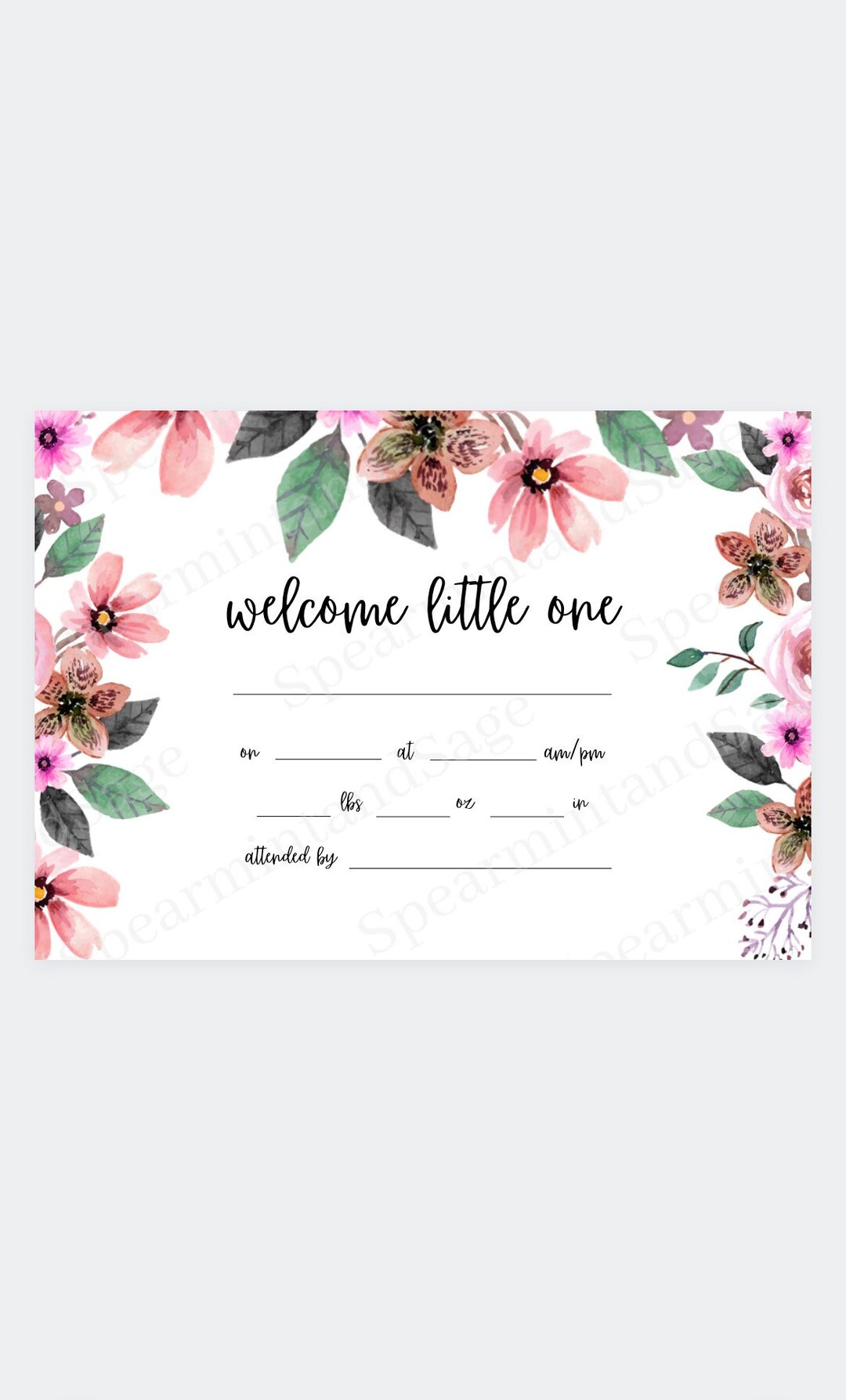 Homebirth Certificate Watercolour Floral Commemorative Birth - Etsy