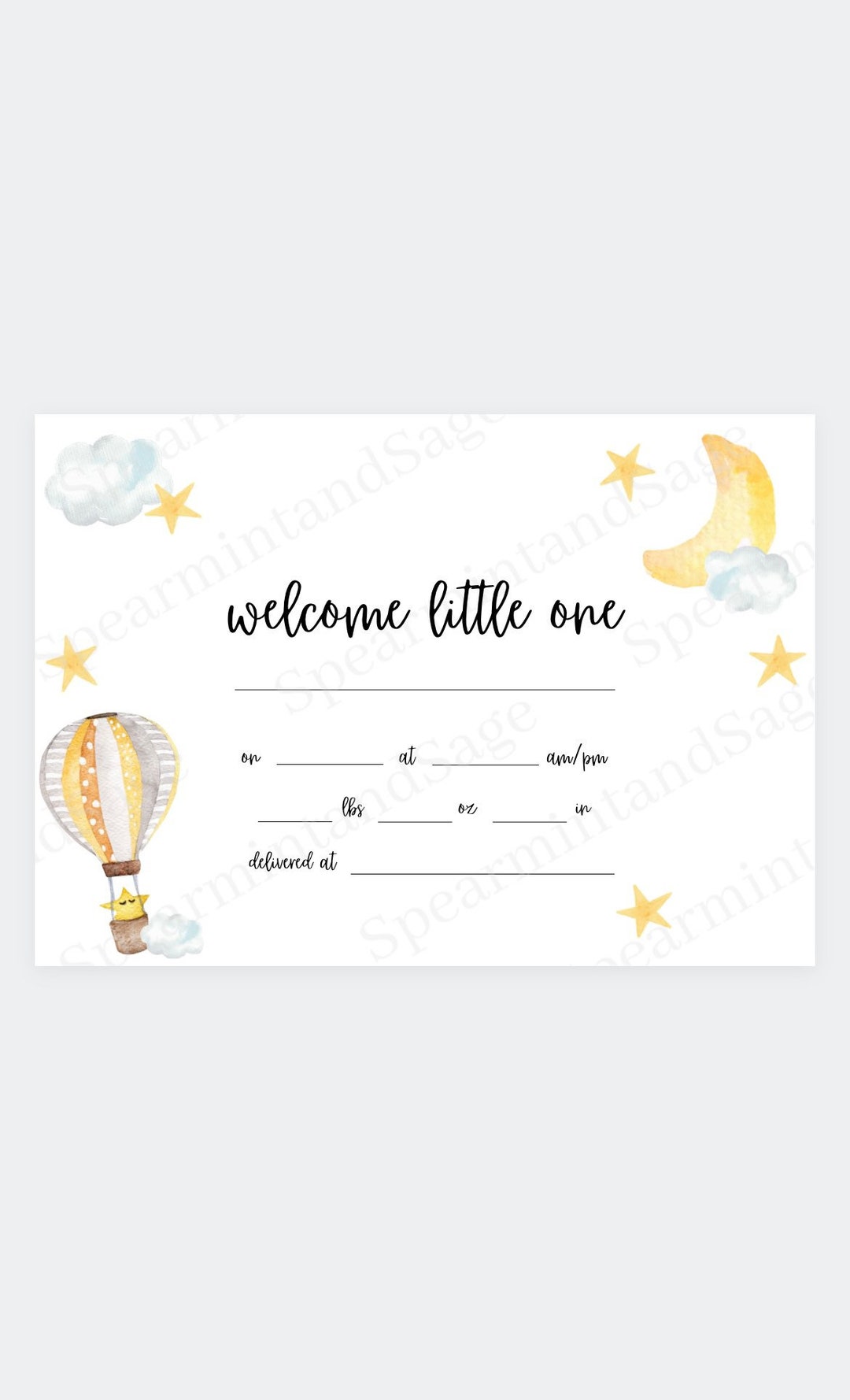 Hospital Birth Certificate Watercolour Dreamland Commemorative Birth ...