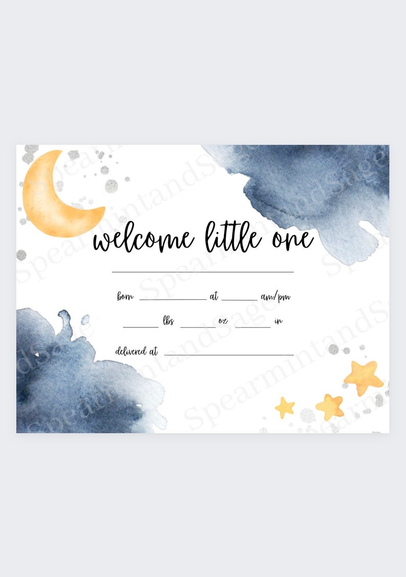 Hospital Birth Certificate Watercolour Stars Commemorative Birth ...