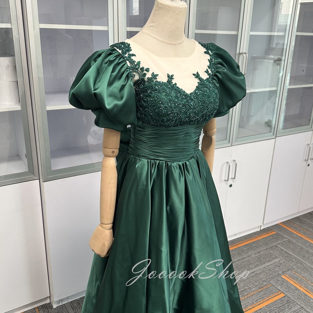 Fairy Emerald Green Prom Gown ,gorgeous Prom Dress, Green Flowery ...