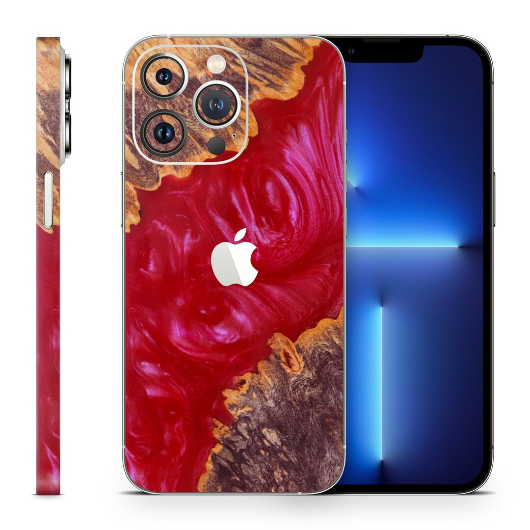IPhone SKIN Red Resin & Wood Wrap Decals / 13 / 12 / 11 / X / XS / XR ...