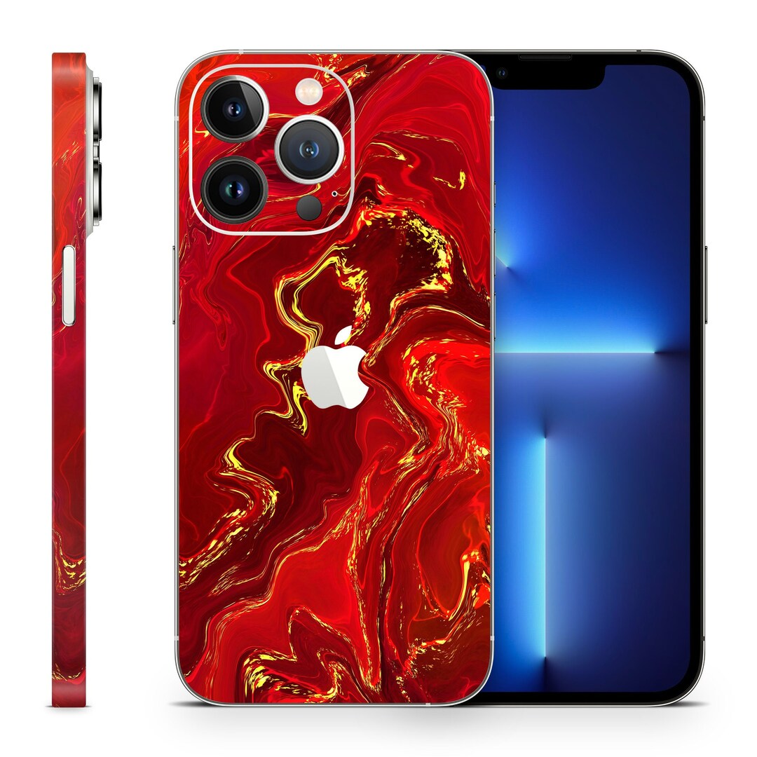 IPhone SKIN Red Gold Marble Wrap Decals iPhone 14 / 13 / 12 / 11 / X ...
