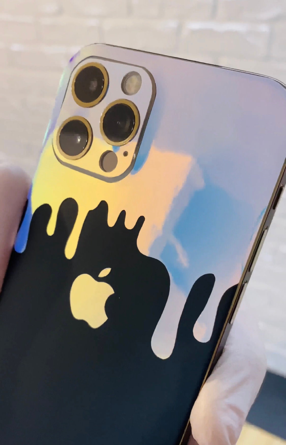 Black & Drips Holography iPhone SKIN Wrap / 13 / 12 / 11 / X / XS / XR ...