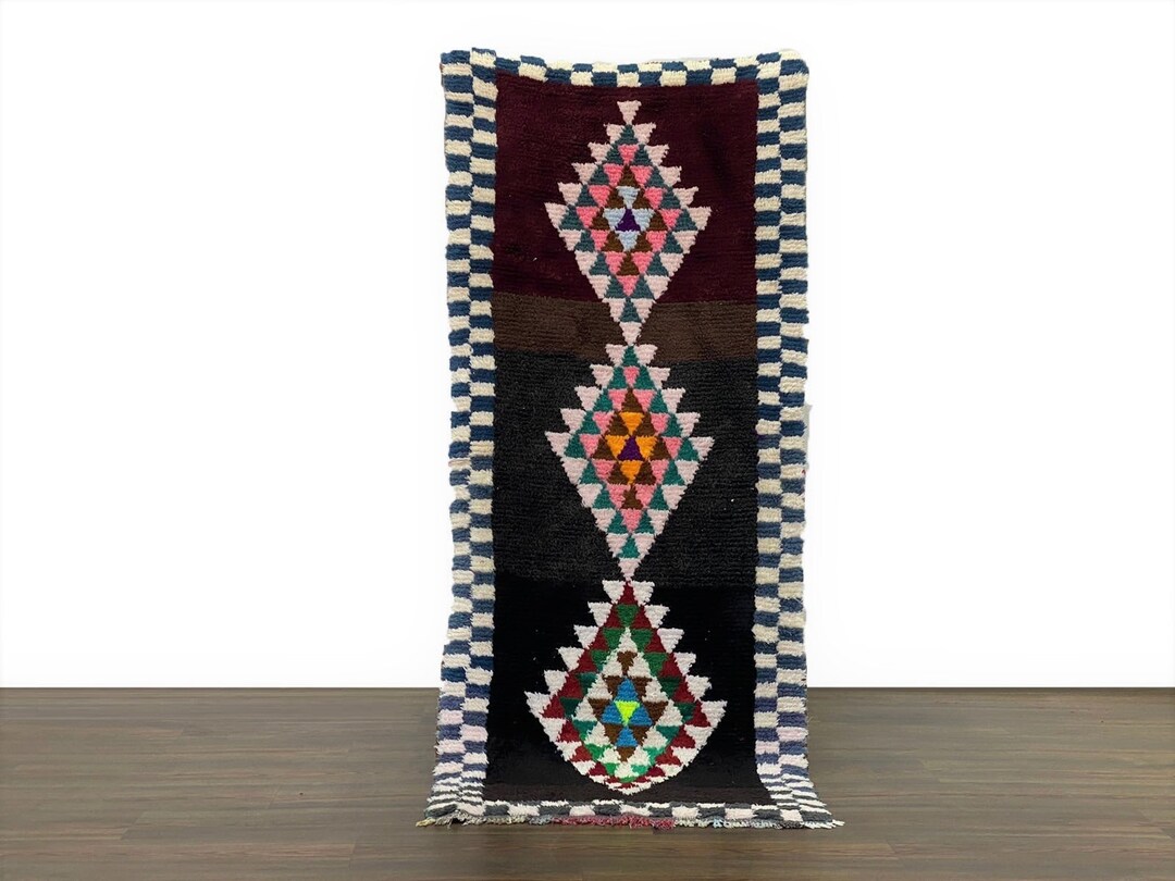 Exclusive Moroccan Checkered Natural Artwork Carpet, 3x6 Ft Atlas ...