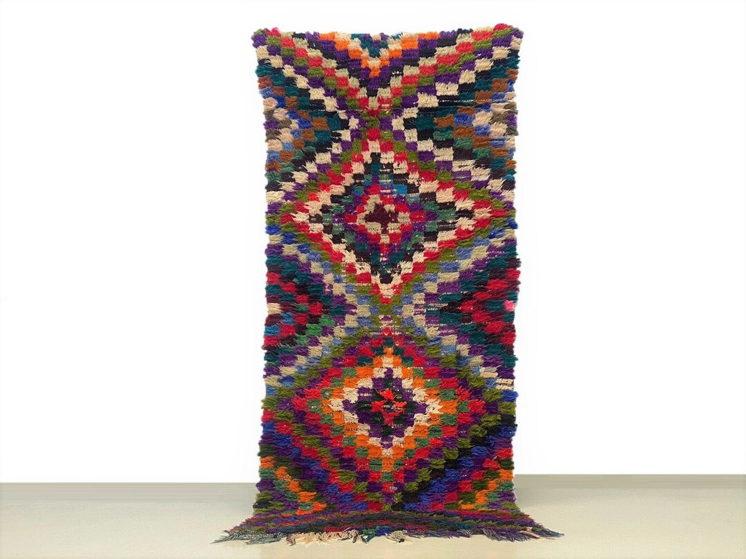 Unique Moroccan Checkered Natural Fibers Thread Rug 3x6 Ft - Etsy