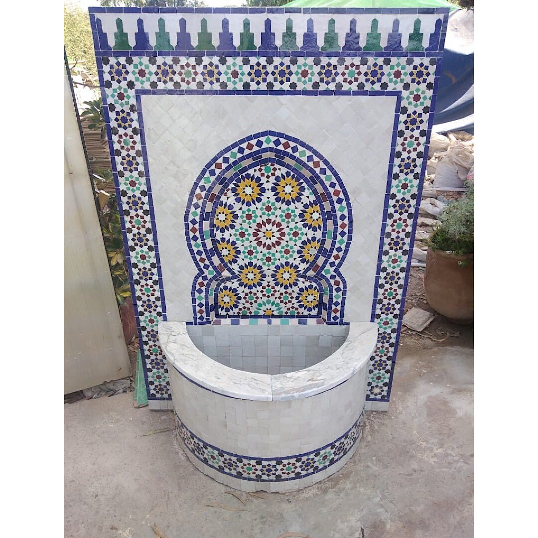 Moroccan Custom Handcraft Mosaic Wall Fountain, Atlas Bohemian Ceramic ...