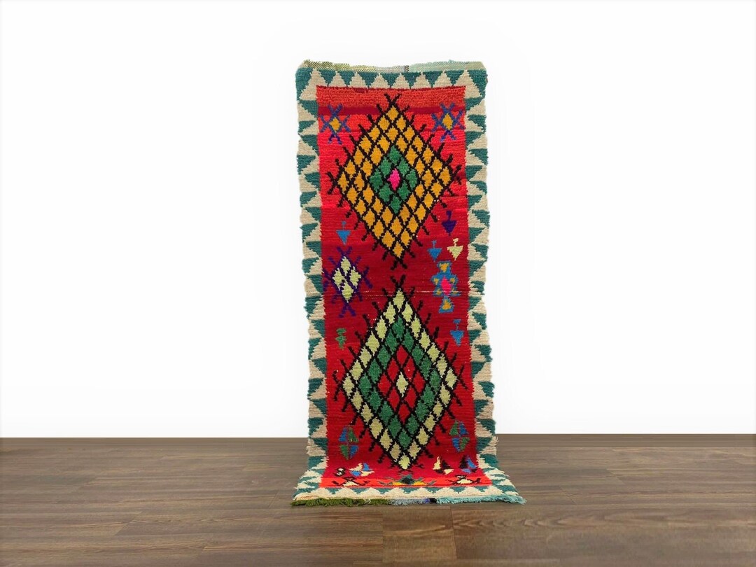 Unique 70s Moroccan Red Tribal Kilim Checkered Rug, Berber Handmade ...