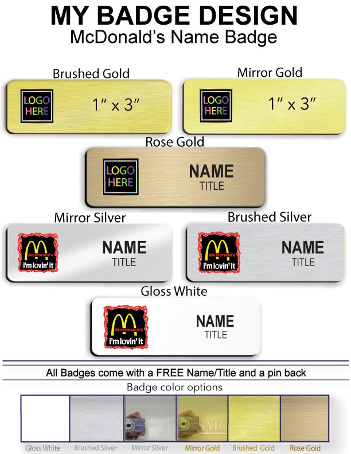 1 X 3 Mcdonalds Employee Name Badge/logo 2 - Etsy