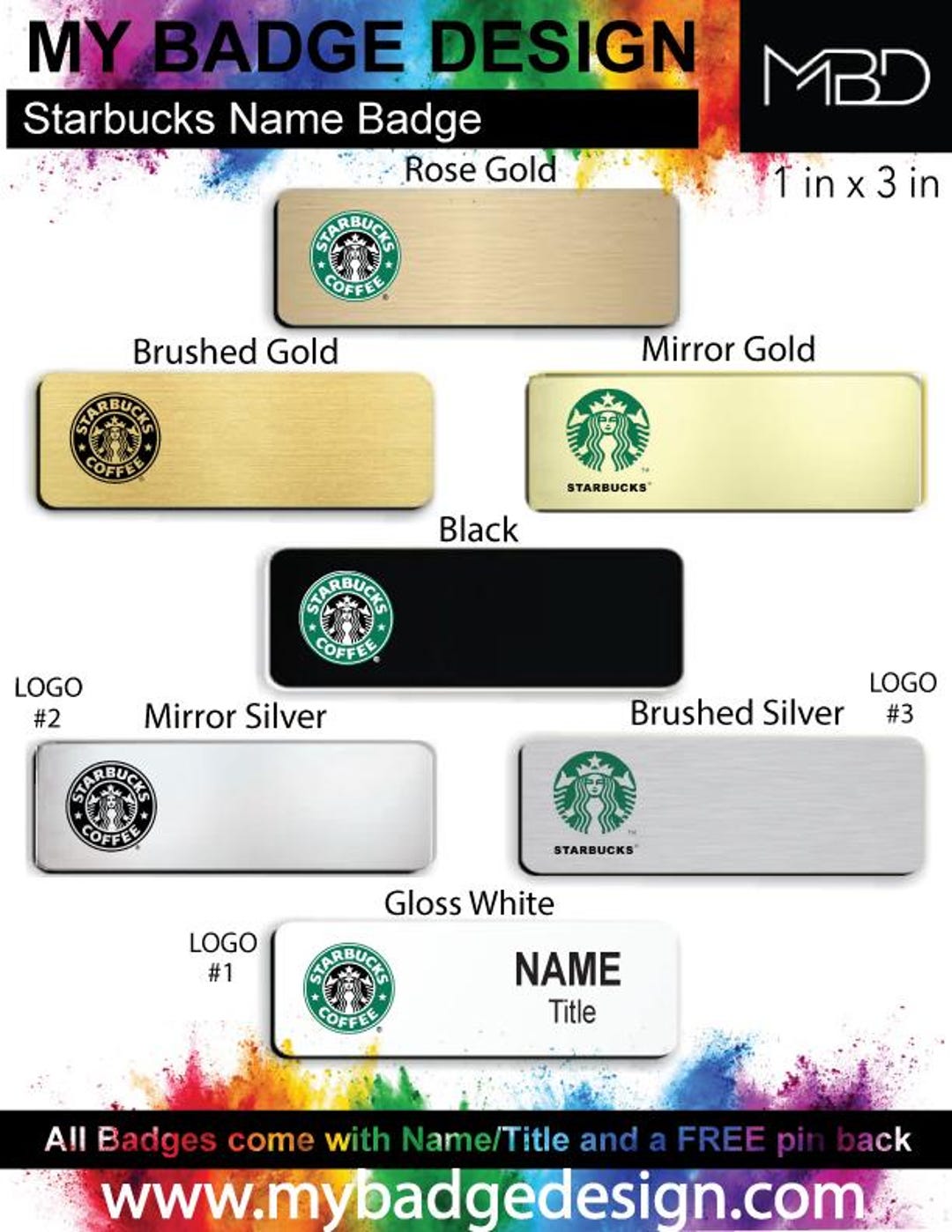 1" X 3" Starbucks Employee Name Badge - Etsy