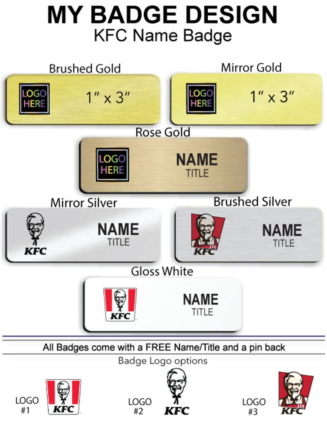 1 X 3 KFC Employee Name Badge - Etsy