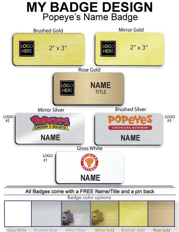 2 X 3 Popeye's Employee Name Badge - Etsy