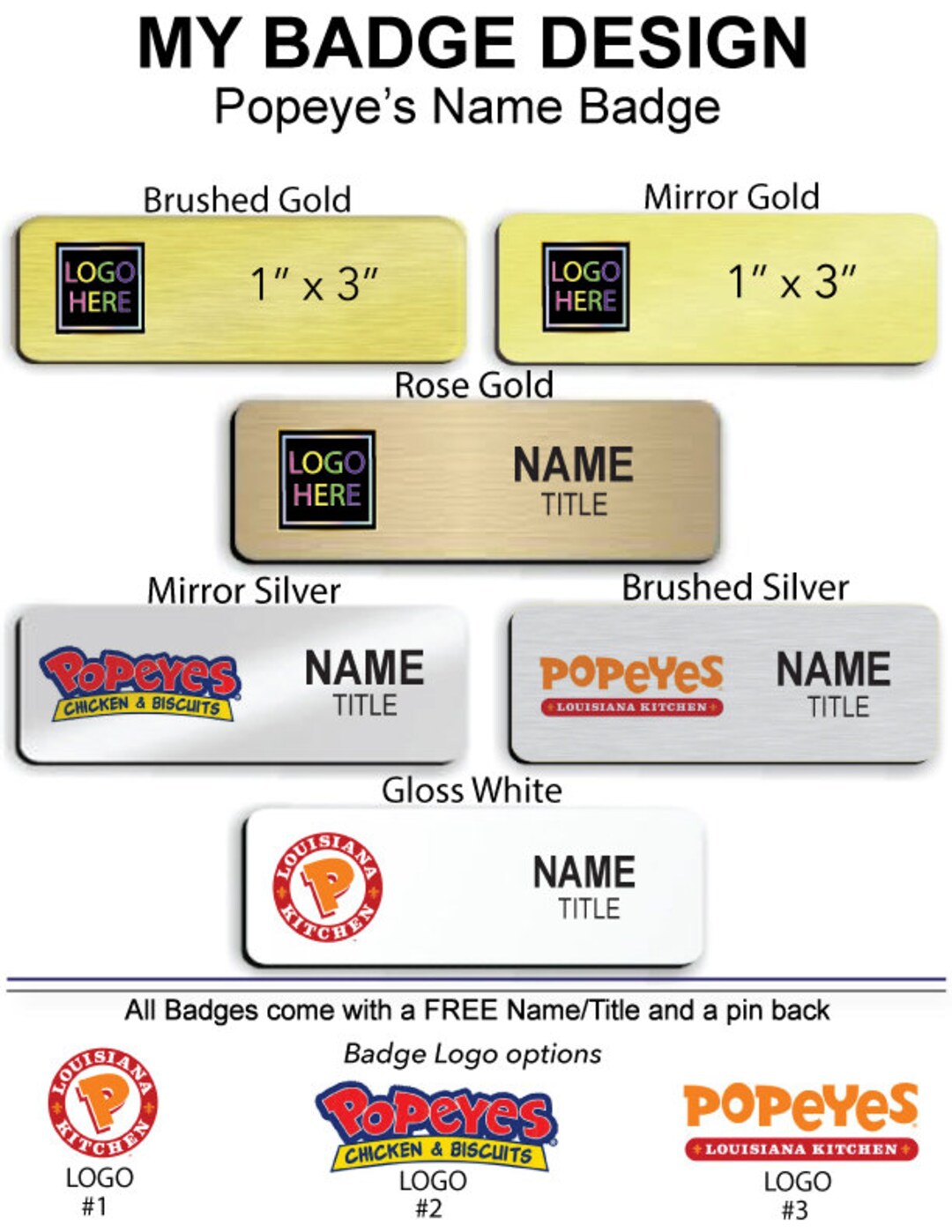 1 X 3 Popeye's Employee Name Badge - Etsy