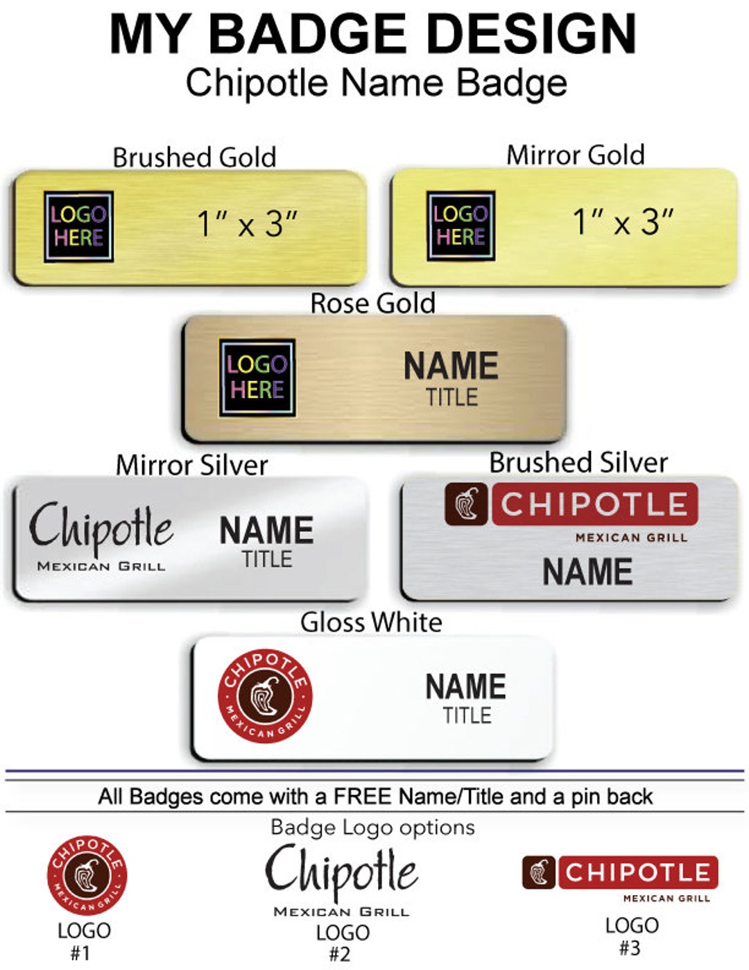 1 X 3 Chipotle Employee Name Badge - Etsy