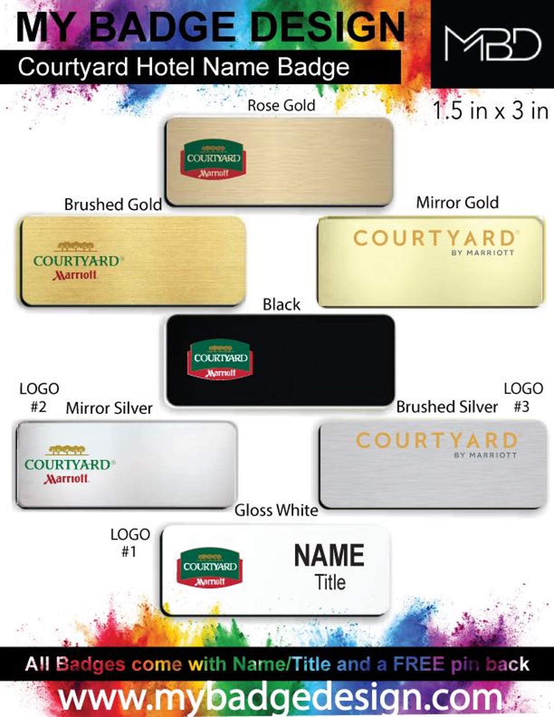 1.5" X 3" Courtyard Hotel Employee Name Badge - Etsy