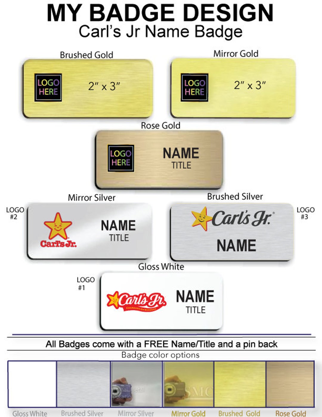 2 X 3 Carls Jr Employee Name Badge - Etsy