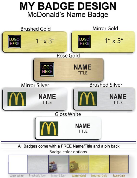 1 X 3 Mcdonalds Employee Name Badge/logo 4 - Etsy
