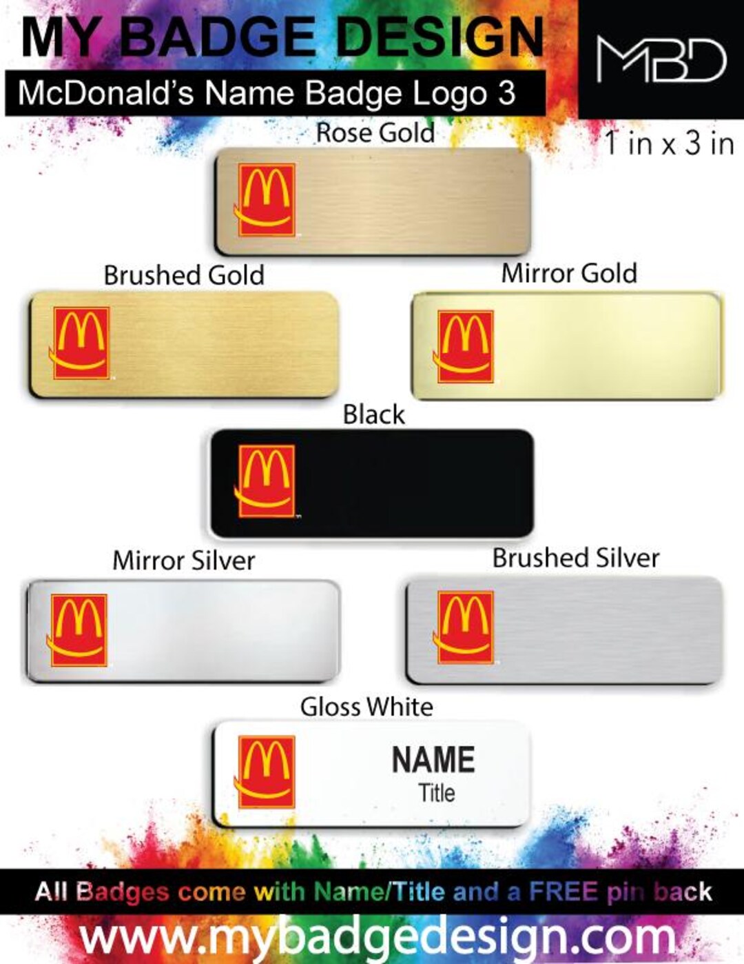 1" X 3" Mcdonald's Employee Name Badge Logo 3 - Etsy