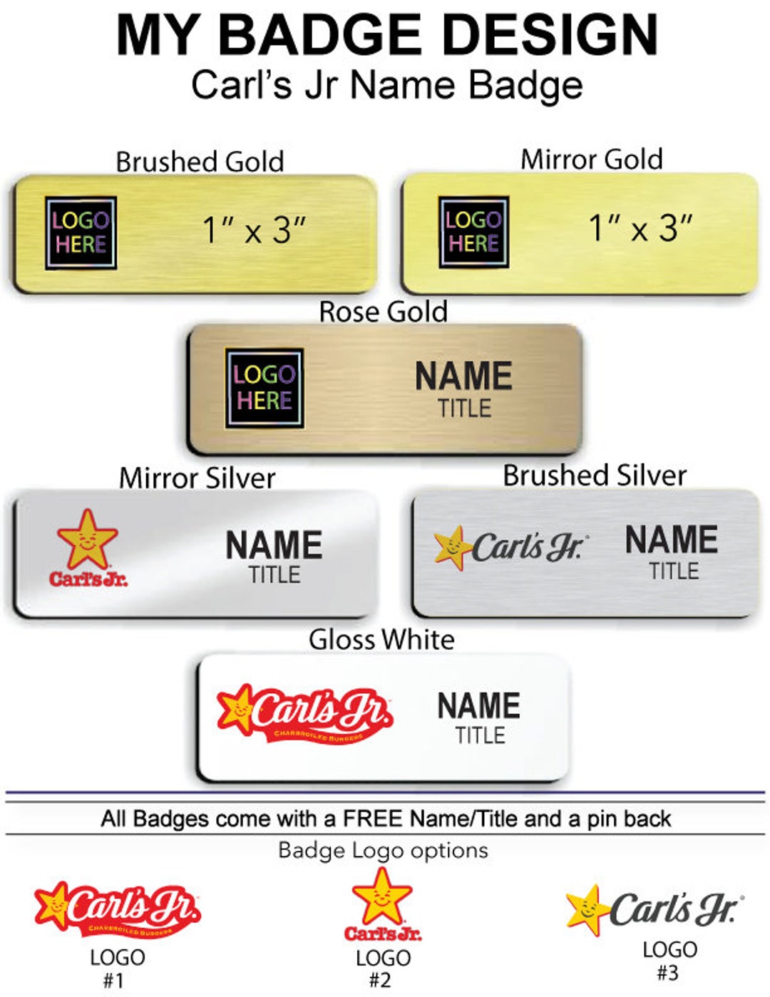 1 X 3 Carls Jr Employee Name Badge - Etsy Denmark